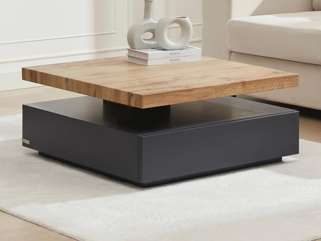 Table basse pivotante avec 1 tiroir en MDF - Anthracite et naturel ...