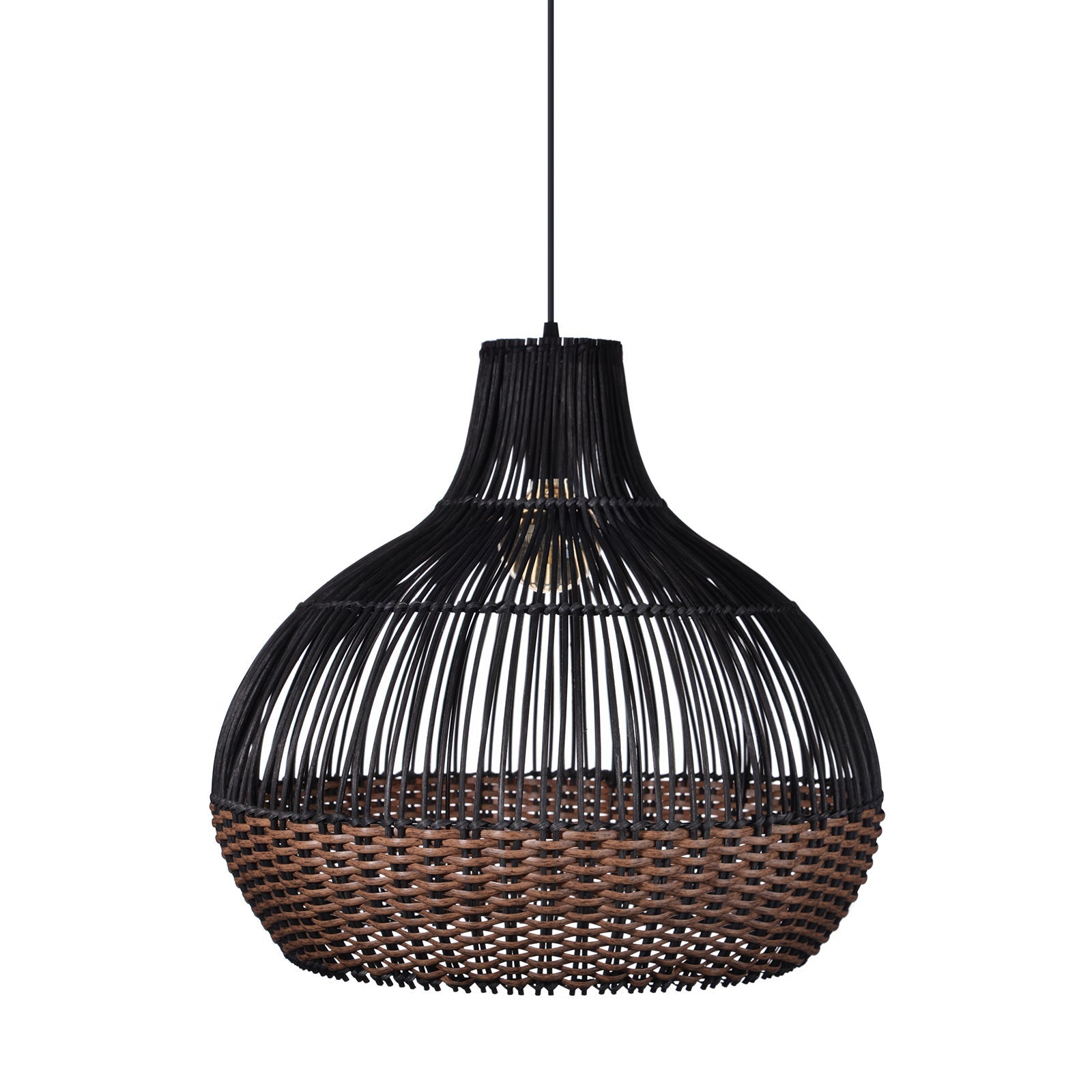 Lustre en rotin noir à la main, lustre en rotin de style bohème pour ...