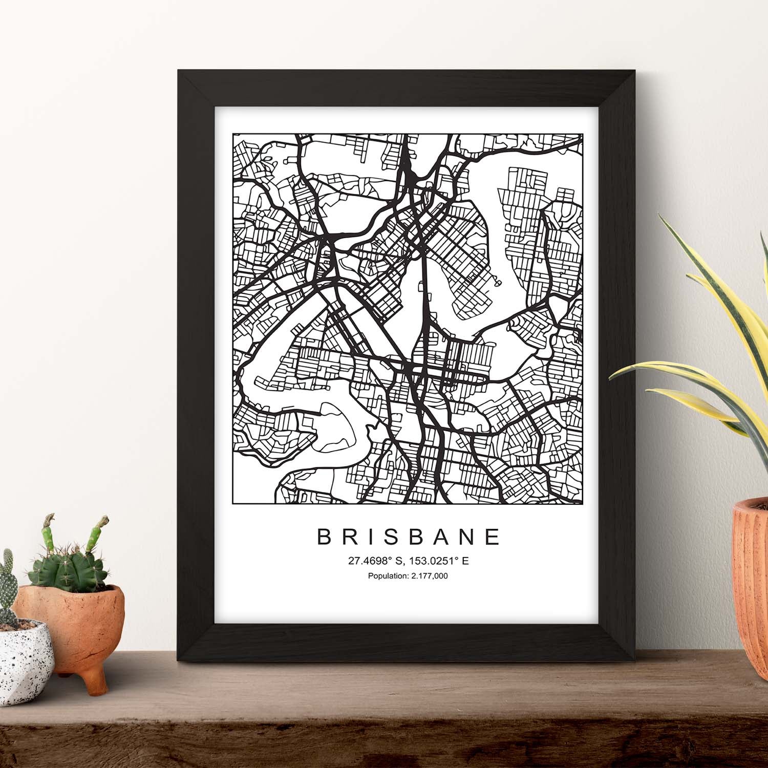 Brisbane City Map Sheet Nordic Style En Noir Et Blanc. A4 Sans Cadre ...