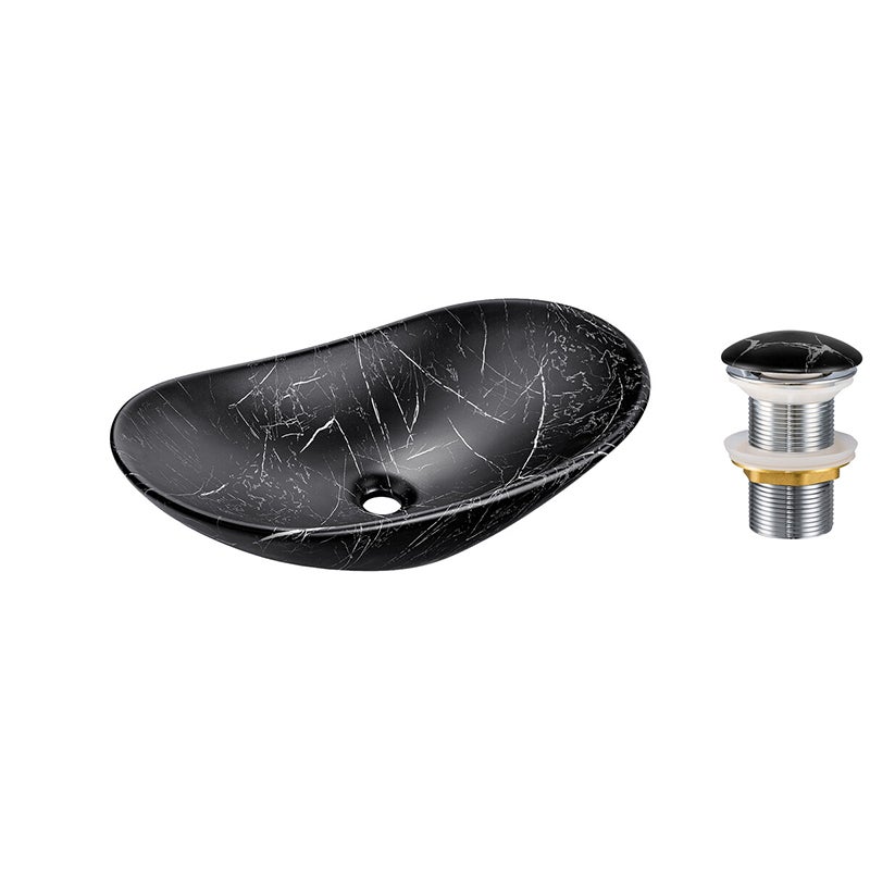 Set vasque clicclac à poser céramique marbre LENA + BONDE | Leroy Merlin