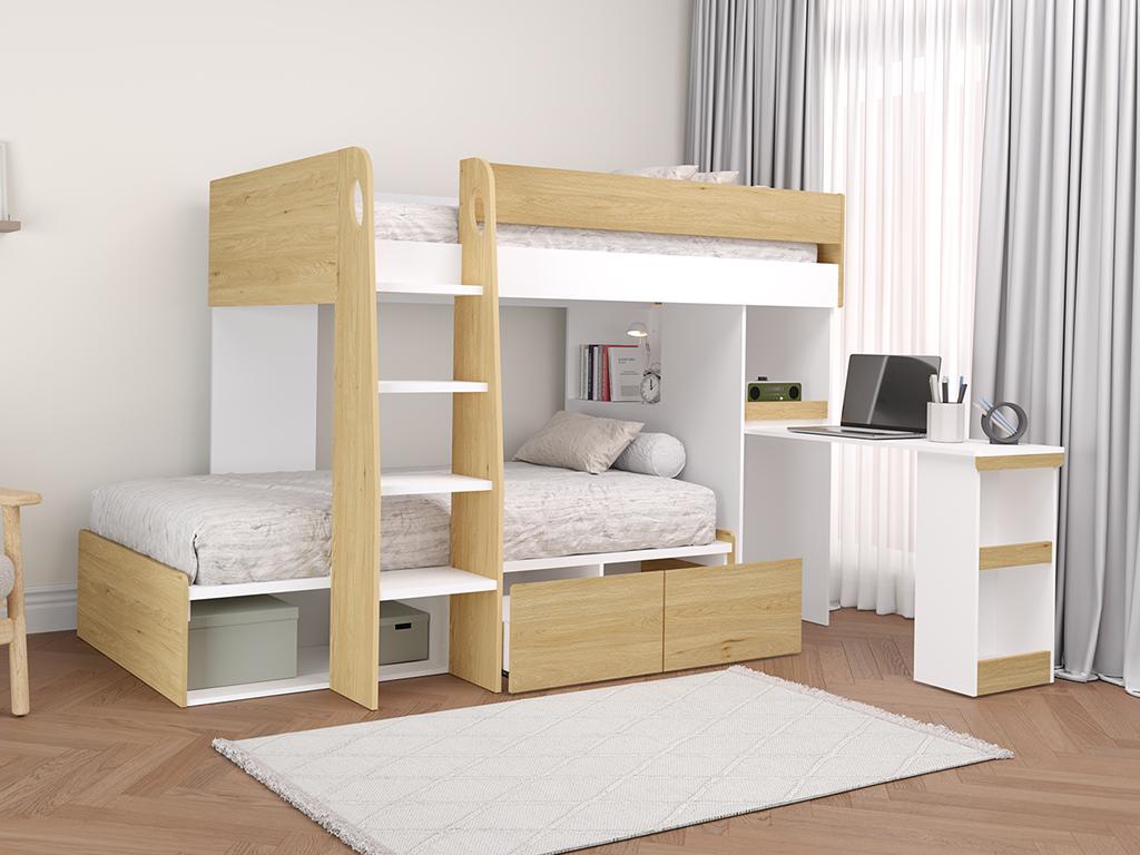 Literas 2 x 90 x 190 cm con escritorio y almacenamiento - Color ...