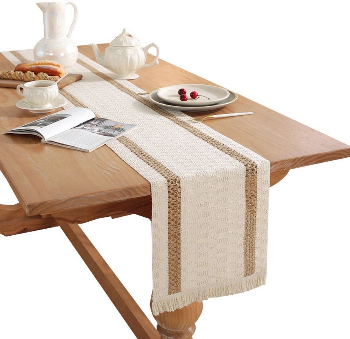 Runner da tavolo in lino, stile bohémien, in morbido cotone e lino, con ...
