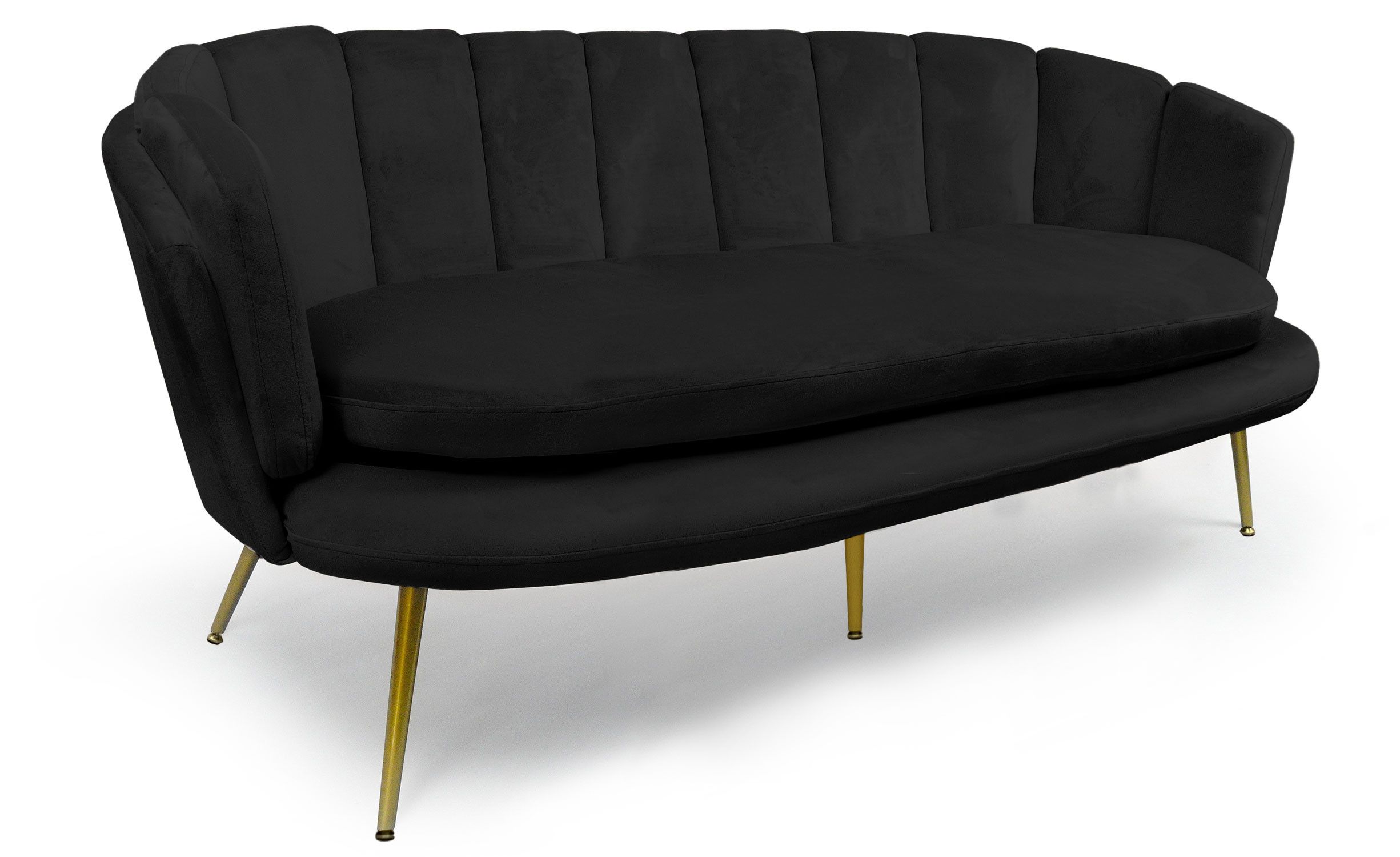 Canapé style coquillage 3 places Brenda Velours Noir pieds Or | Leroy ...