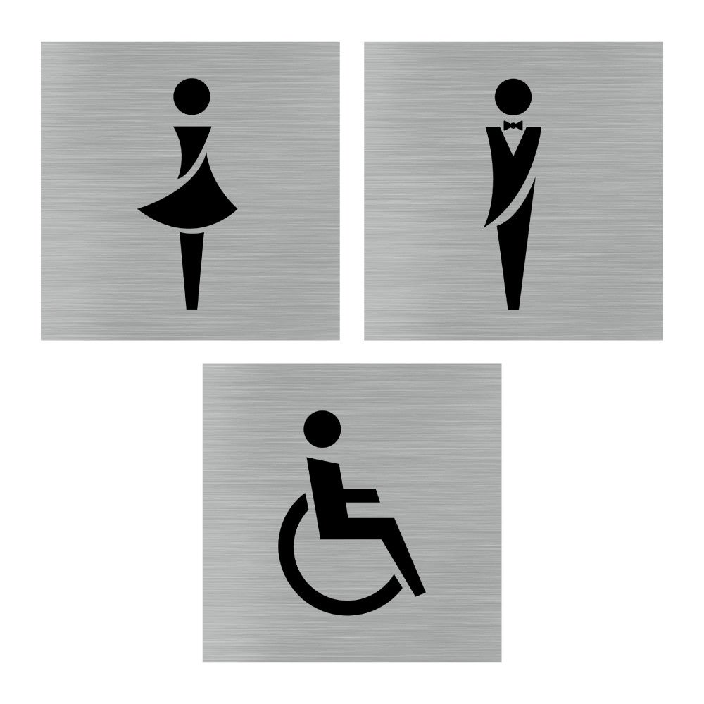 Lot de 3 plaques de porte carré pictogramme femme, homme, handicapé pmr ...