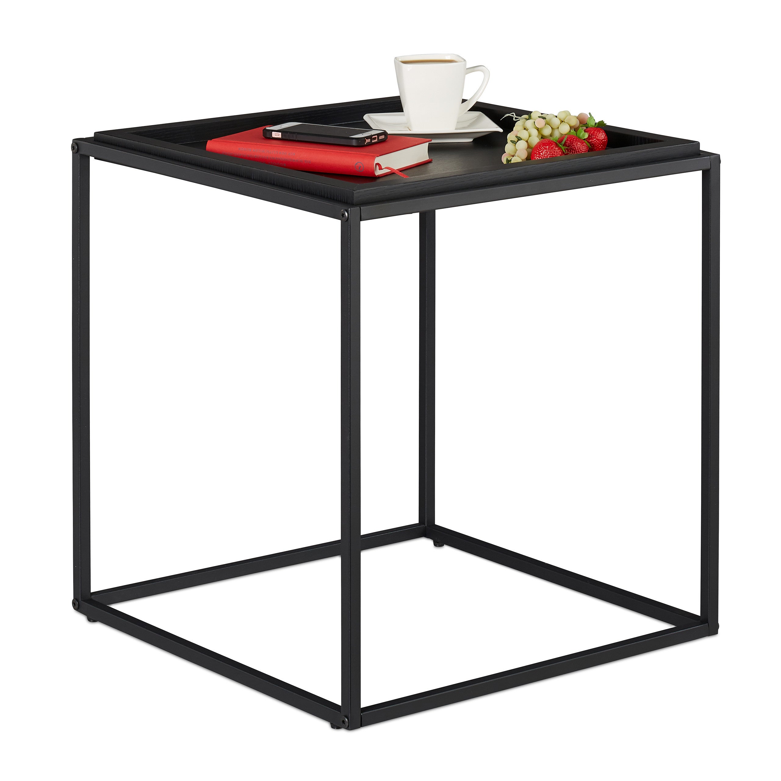 Relaxdays Table d’appoint avec tablette, Table basse carrée, en métal ...