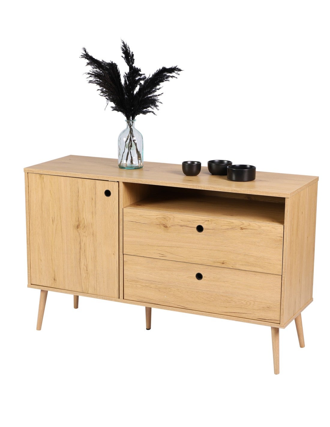 Buffet 1 porte, 1 niche et 2 tiroirs – Style classique, coloris chêne ...