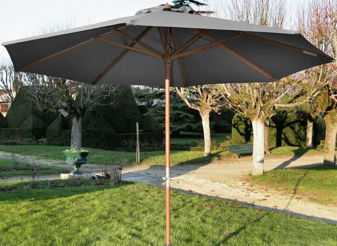 Parasol droit en bois - Diamètre 350 cm - Toile couleur grise | Leroy ...
