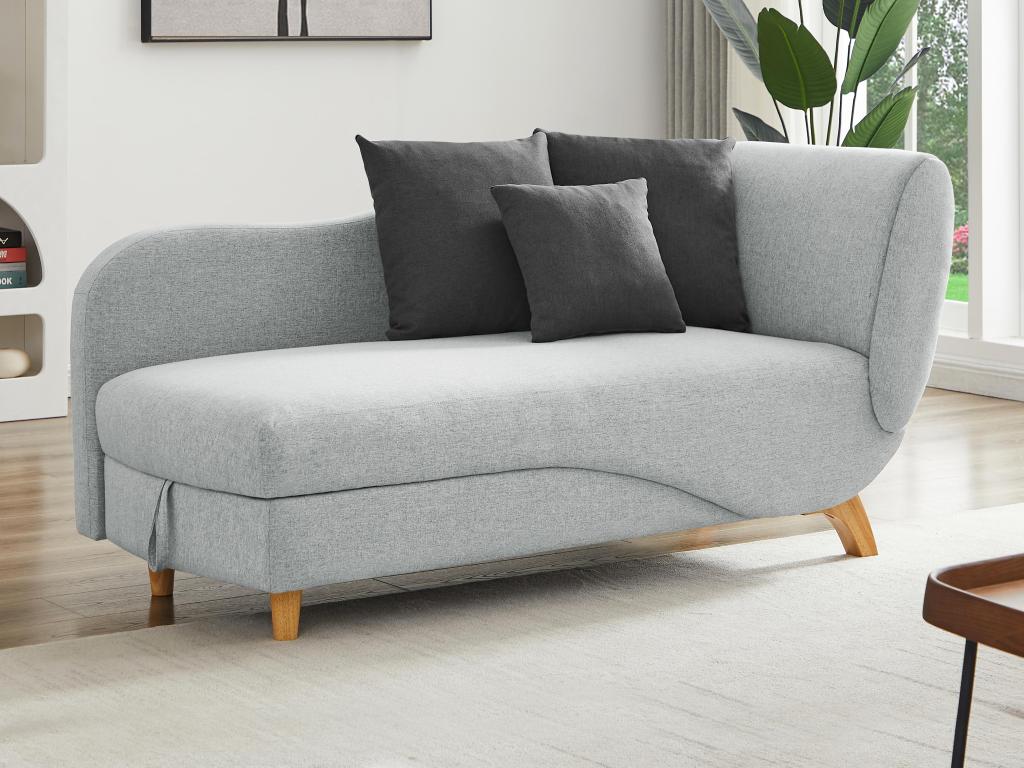Diván (ángulo izquierdo) convertible de tela gris claro con arcón ...