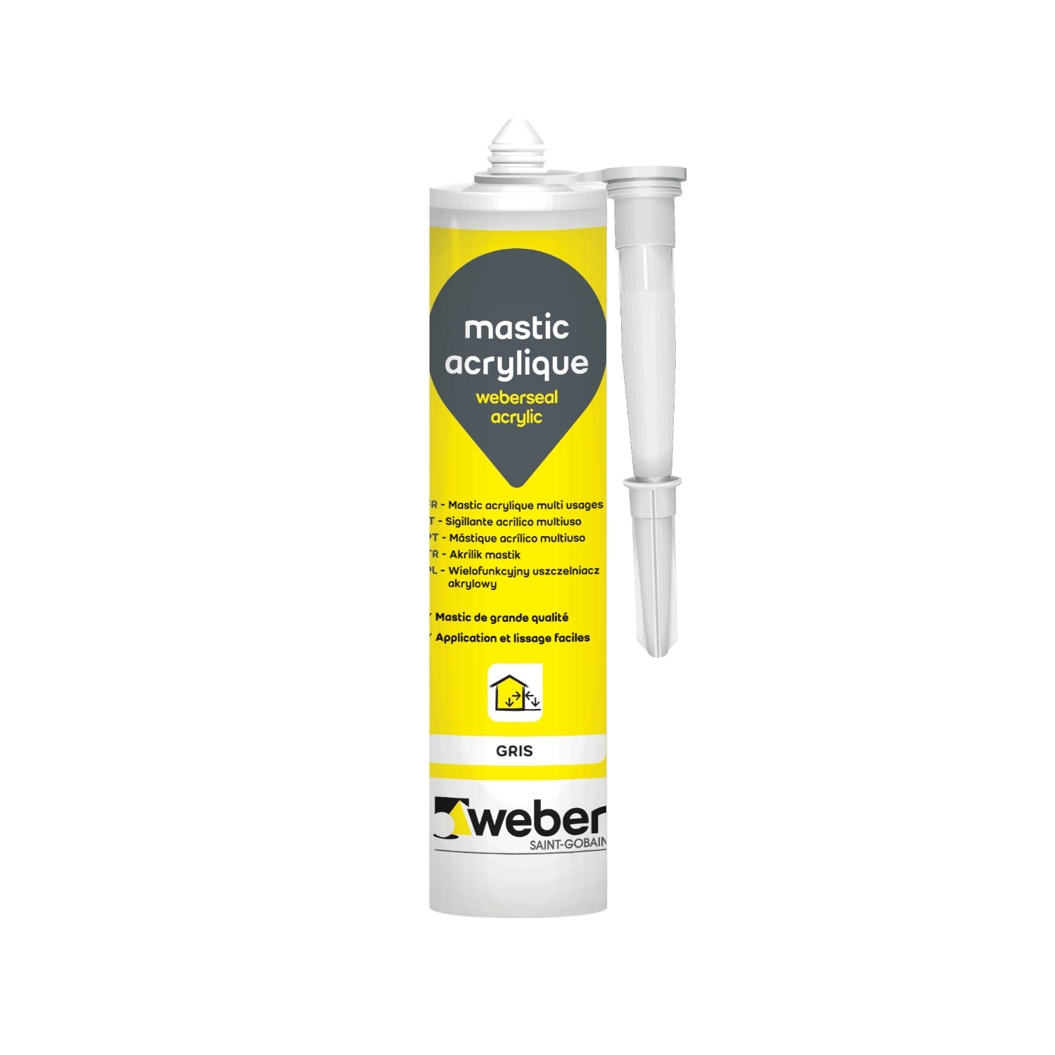 Mastic acrylique Gris 300ml, Weberseal acrylic, peut être peint | Bricoman