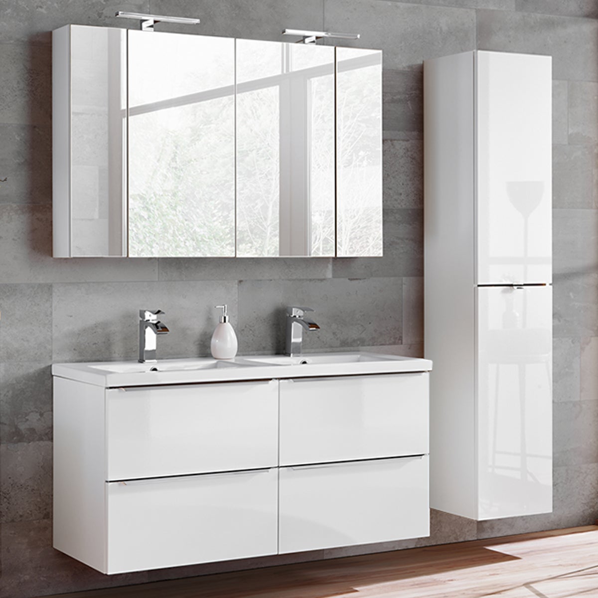 Conjunto mueble lavabo doble encastrado 120cm y columna April Blanco ...