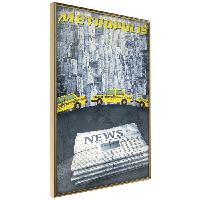Affiche Murale Encadrée "Metropolis News" 21 x 30 cm Or | Leroy Merlin