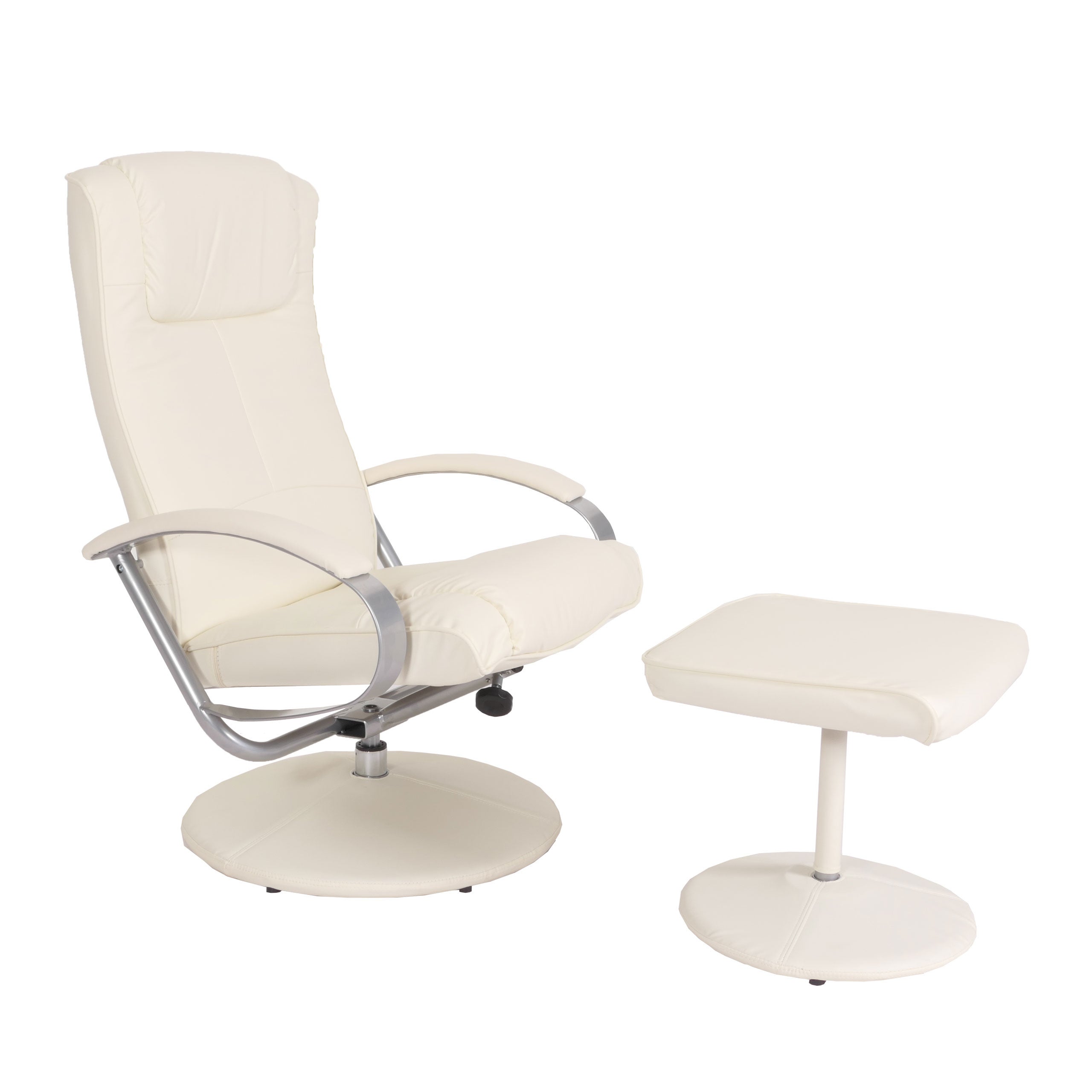 Fauteuil de relaxation N44, avec pouf, pivotant, simili-cuir, blanc ...