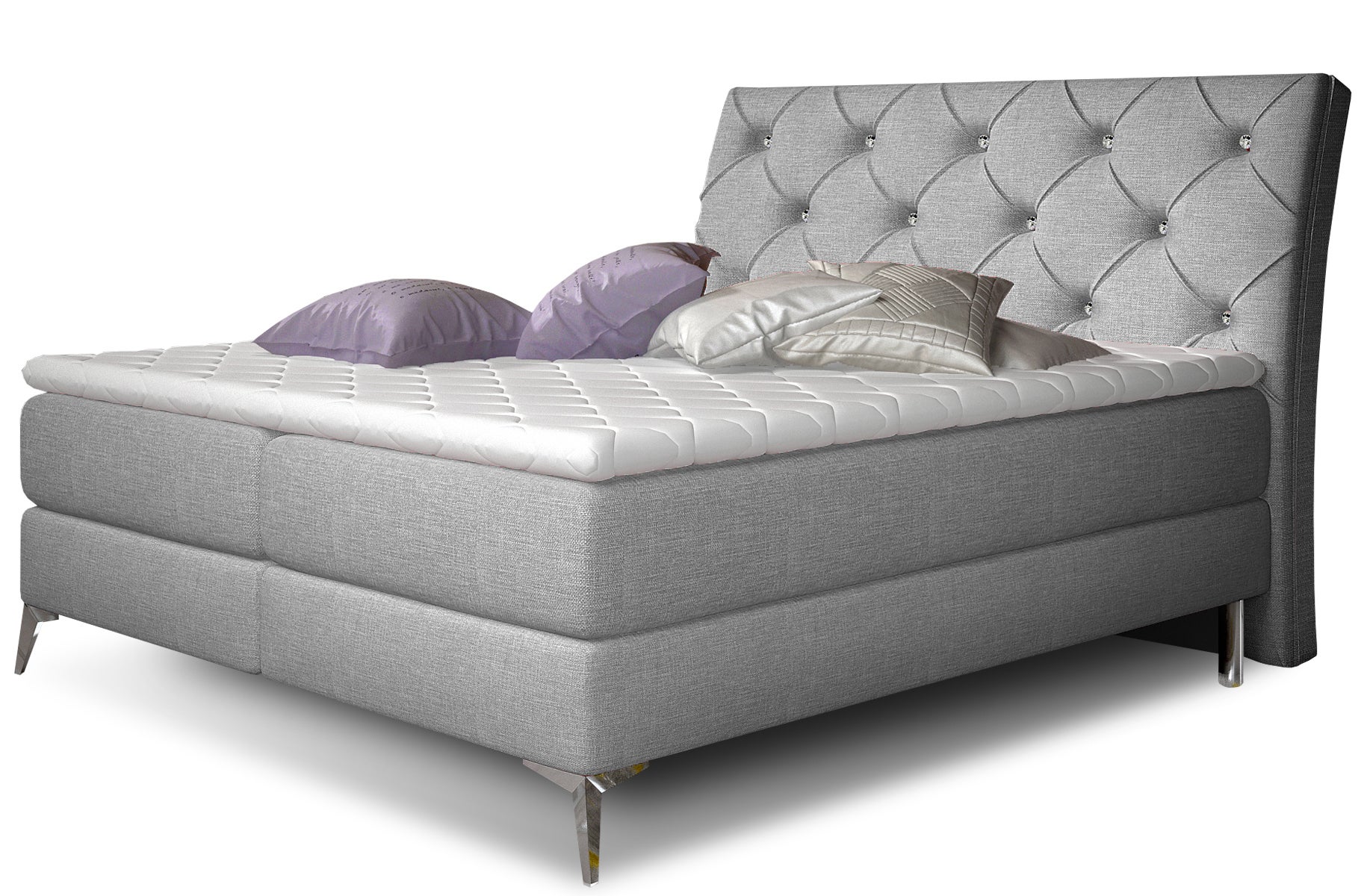 Lit design continental avec tête de lit capitonnée strass tissu gris ...
