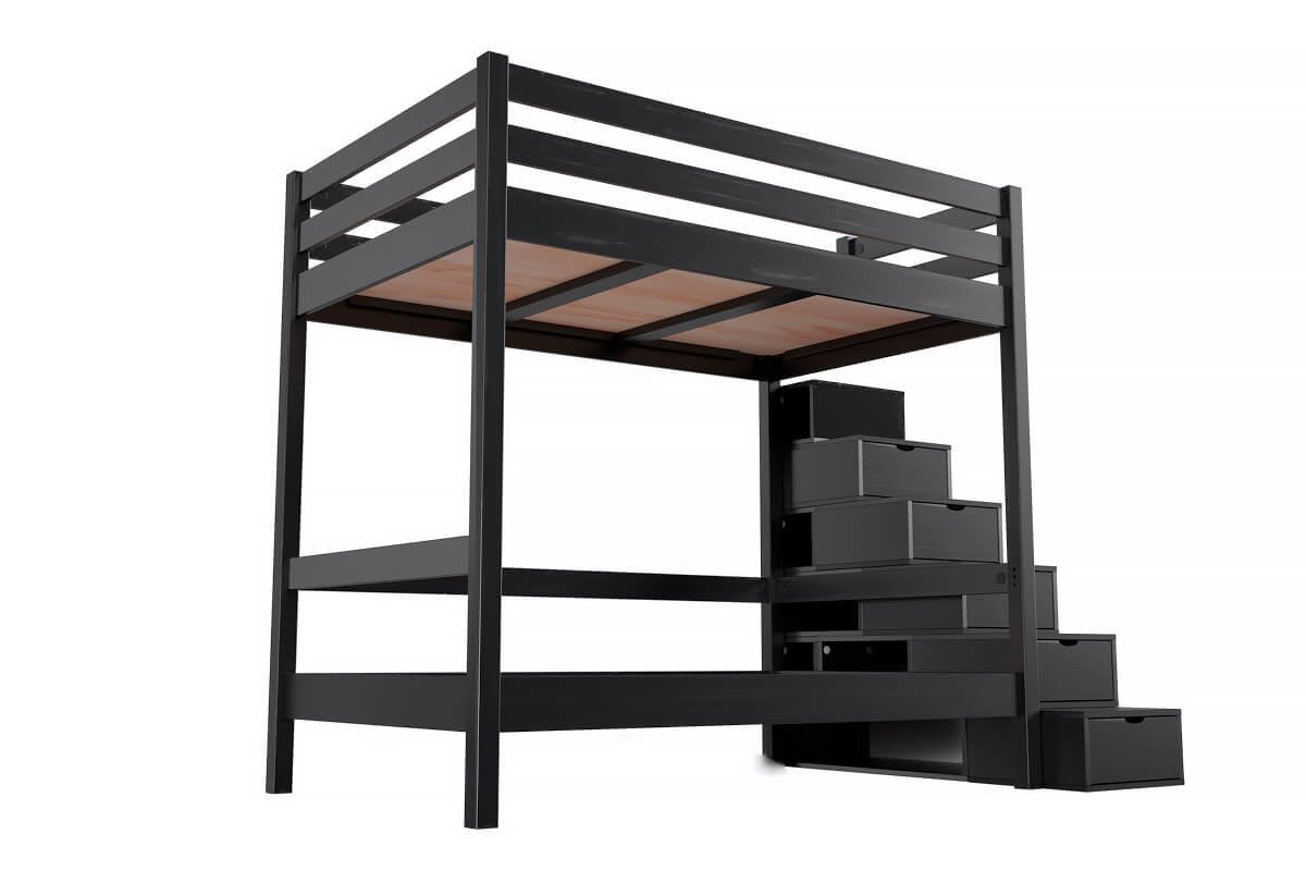 Lit superposé avec rangement Sylvia 120x200 pour adultes, Noir | Leroy ...