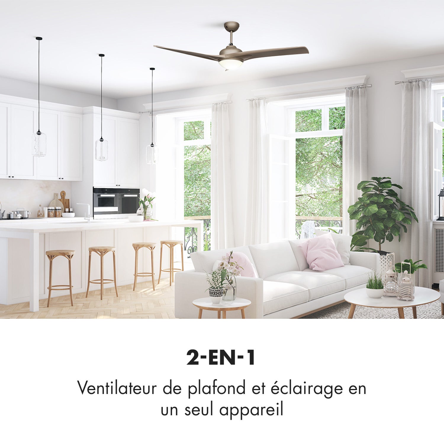 Klarstein Figo Ventilador de Techo con Luz 132cm 55W Níquel | Leroy Merlin