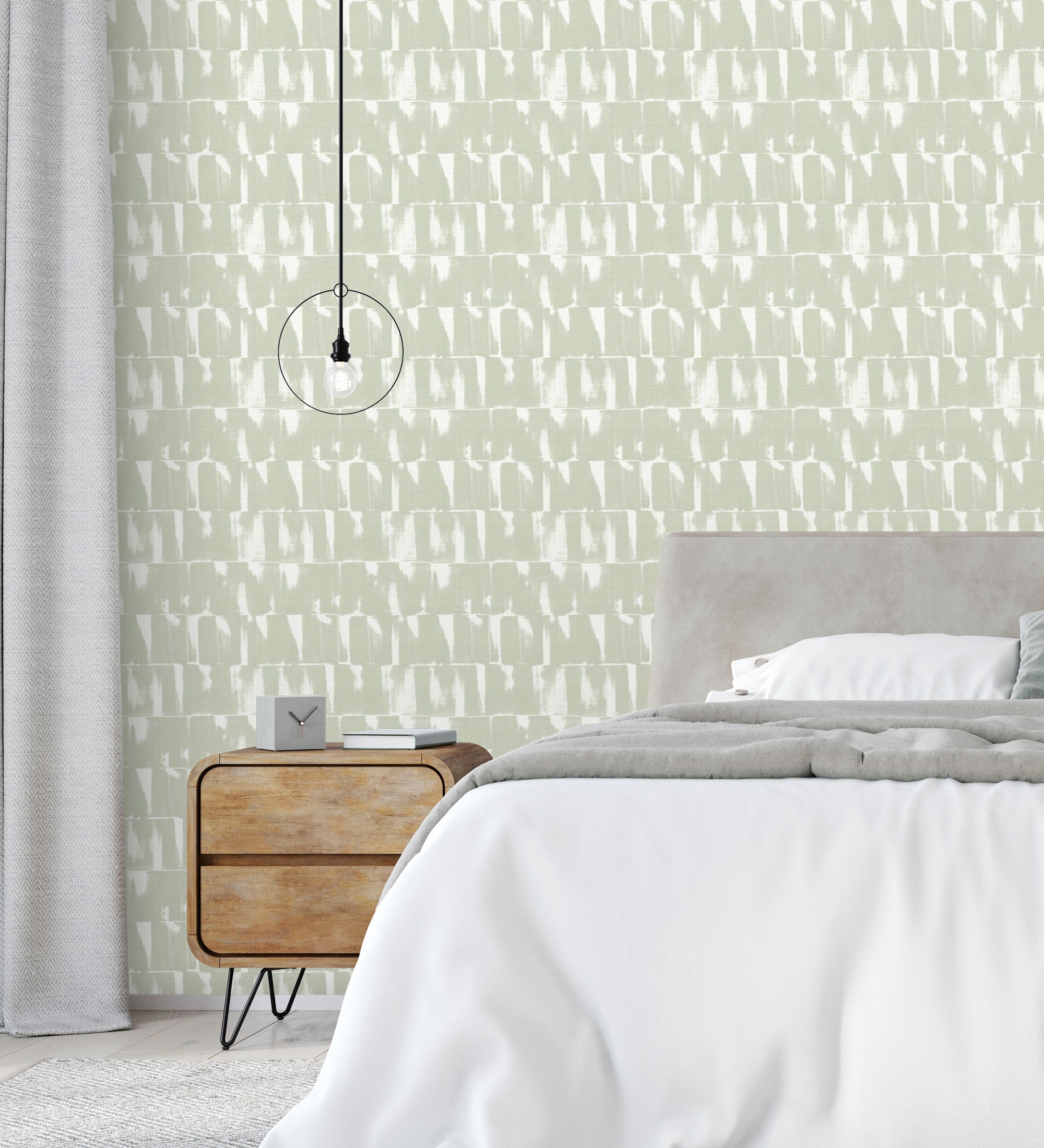 Papel pintado artístico con pinceladas en color verde estilo boho ...