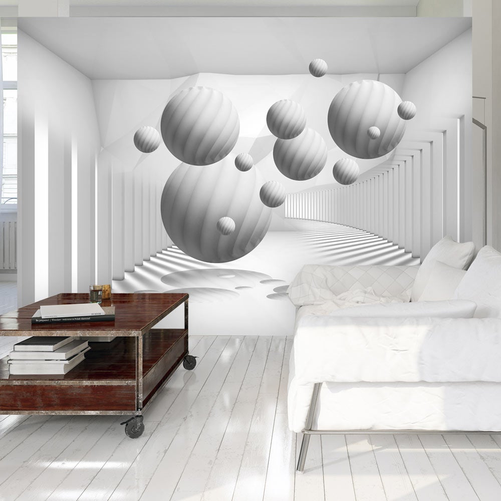 Papier peint intissé panoramique 3D et Perspective Balls in White ...
