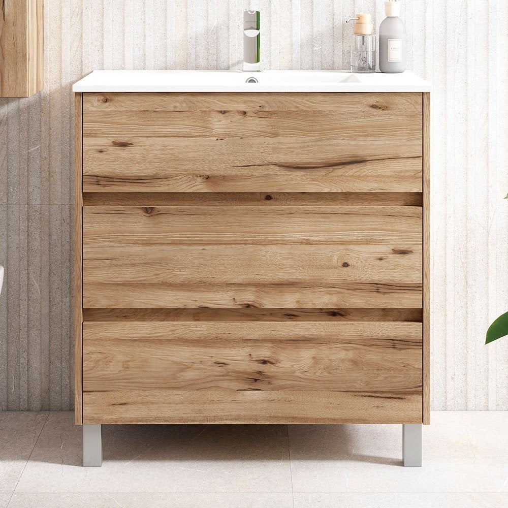 Kibath Mueble de baño con Lavabo SIREX 100x45 cm acabado TECA Claro ...