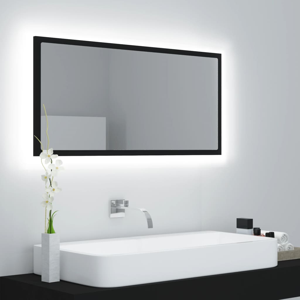 Espejo de baño madera contrachapada negro 90x8,5x37 cm | Leroy Merlin