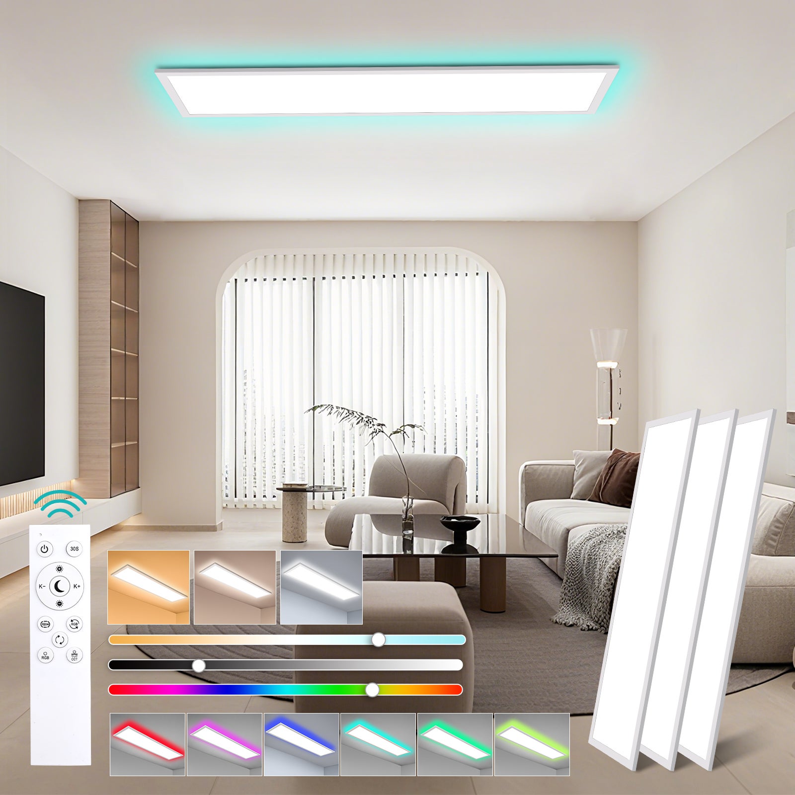 LOVHAUS 3PCS Plafón LED 36W Blanco 120x30 cm, Panel LED de Techo ...
