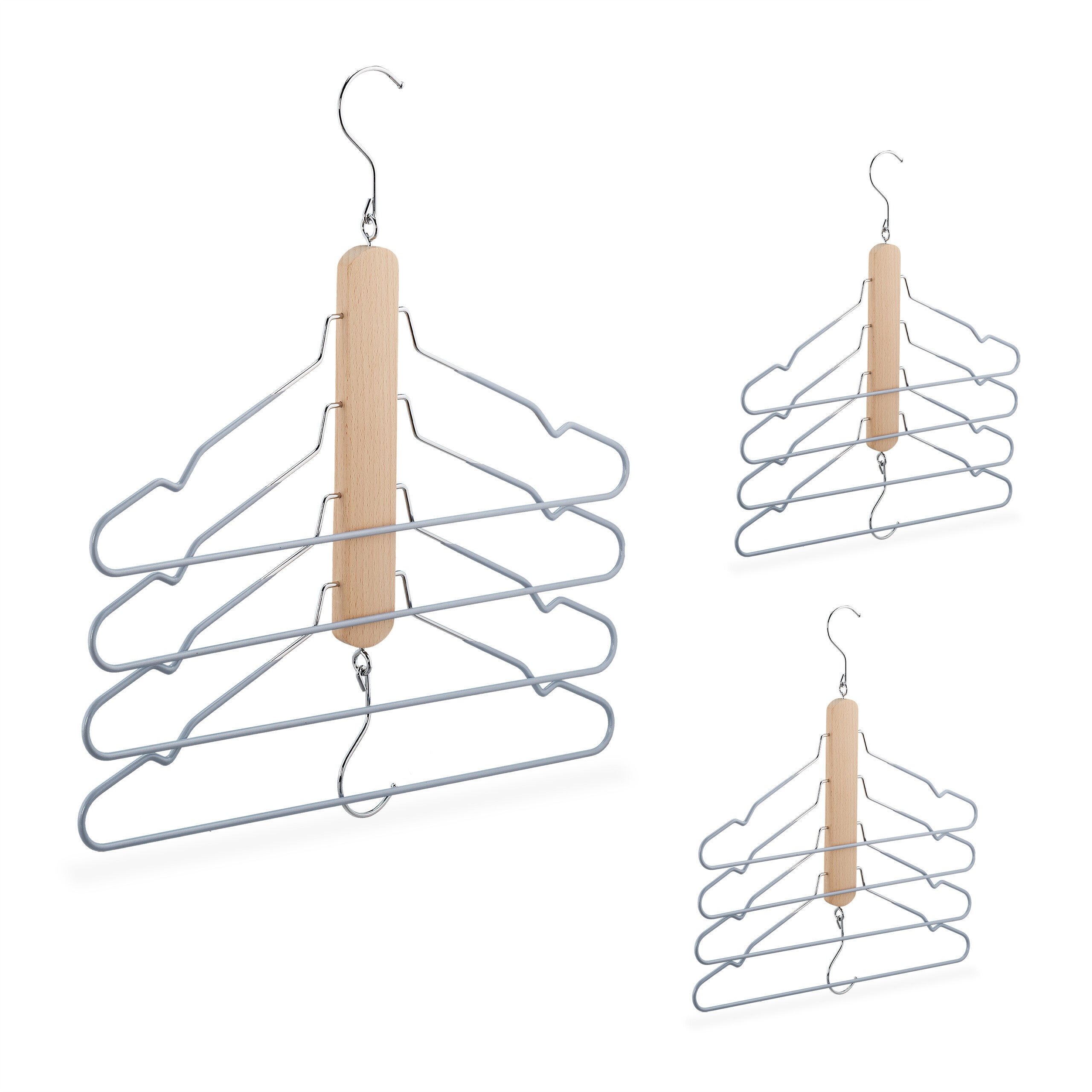 Relaxdays Cintre multiple, lot de 3, avec barre à pantalon, 4 cintres ...