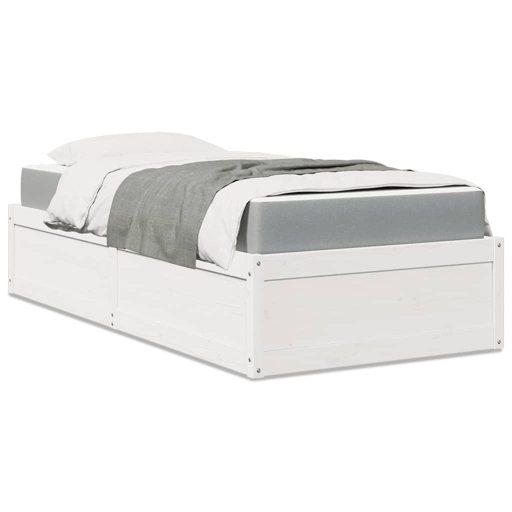 Lit simple | Lit adulte | Lit avec matelas blanc 100x200 cm bois massif ...