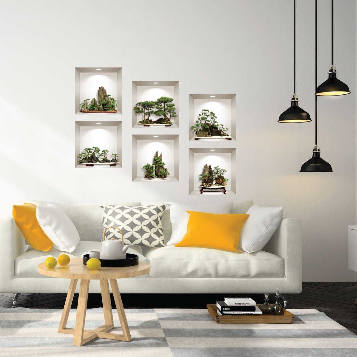 Vinilo 3D bonsai y arbustos - adhesivo de pared - revestimiento sticker ...