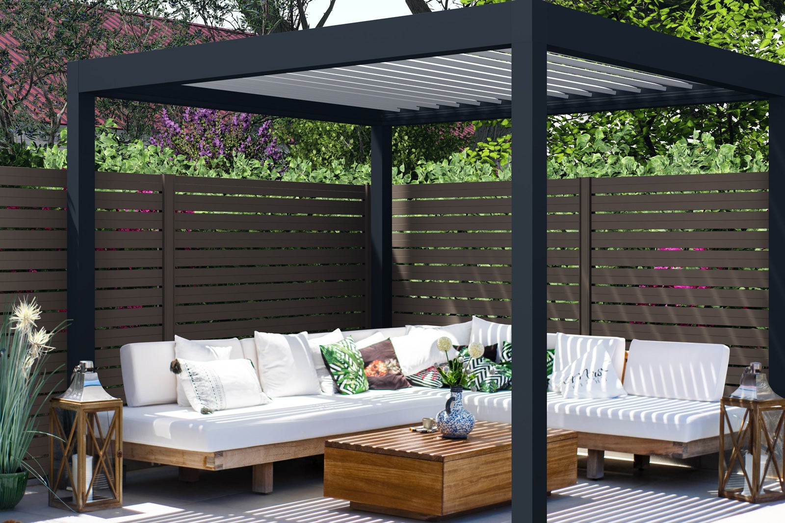 Pergola autoportée bioclimatique motorisée 3x4 m en aluminium - gris ...