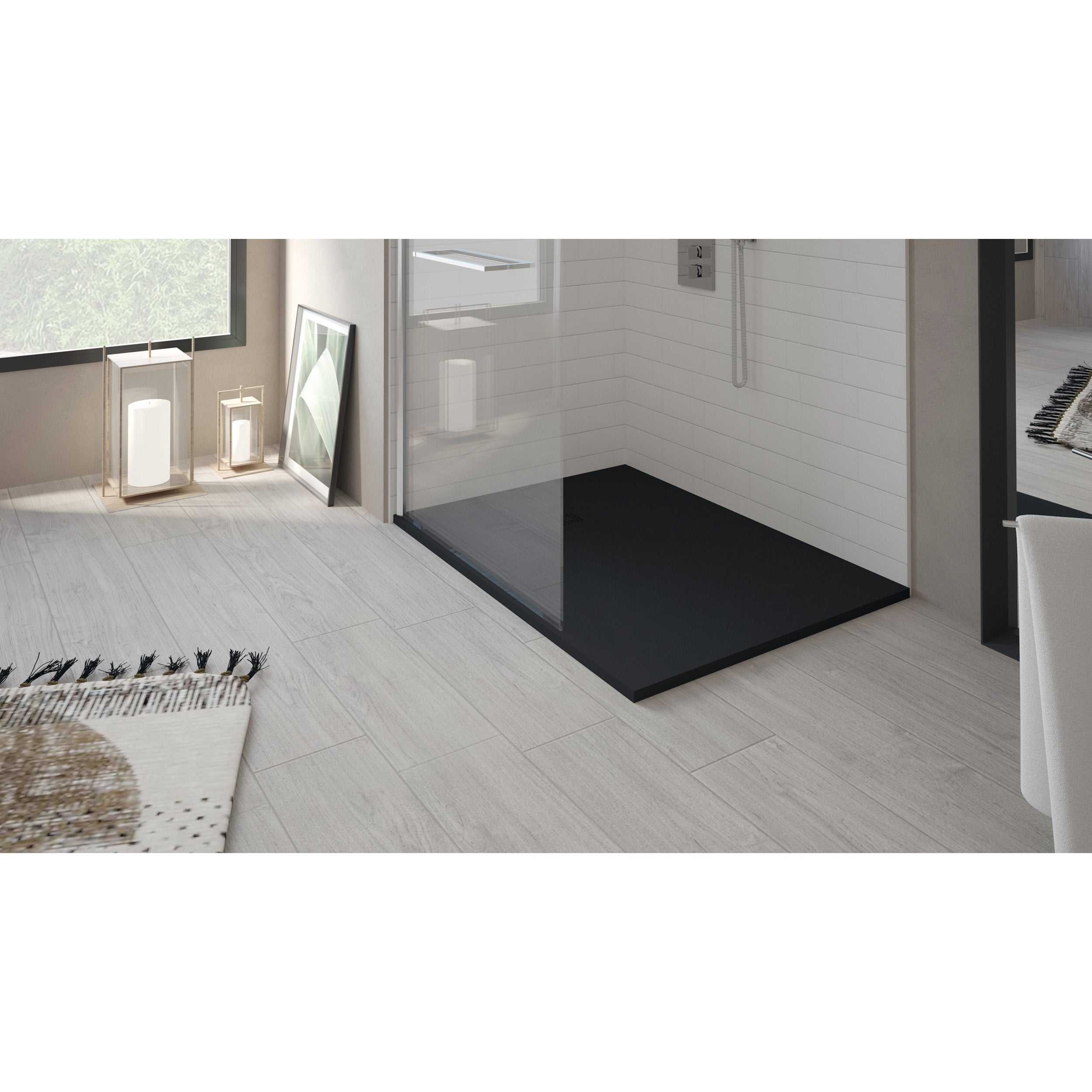 Plato de ducha NOLA 3 - Puede cortarse - 70x120x3cm - Resina - Negro ...