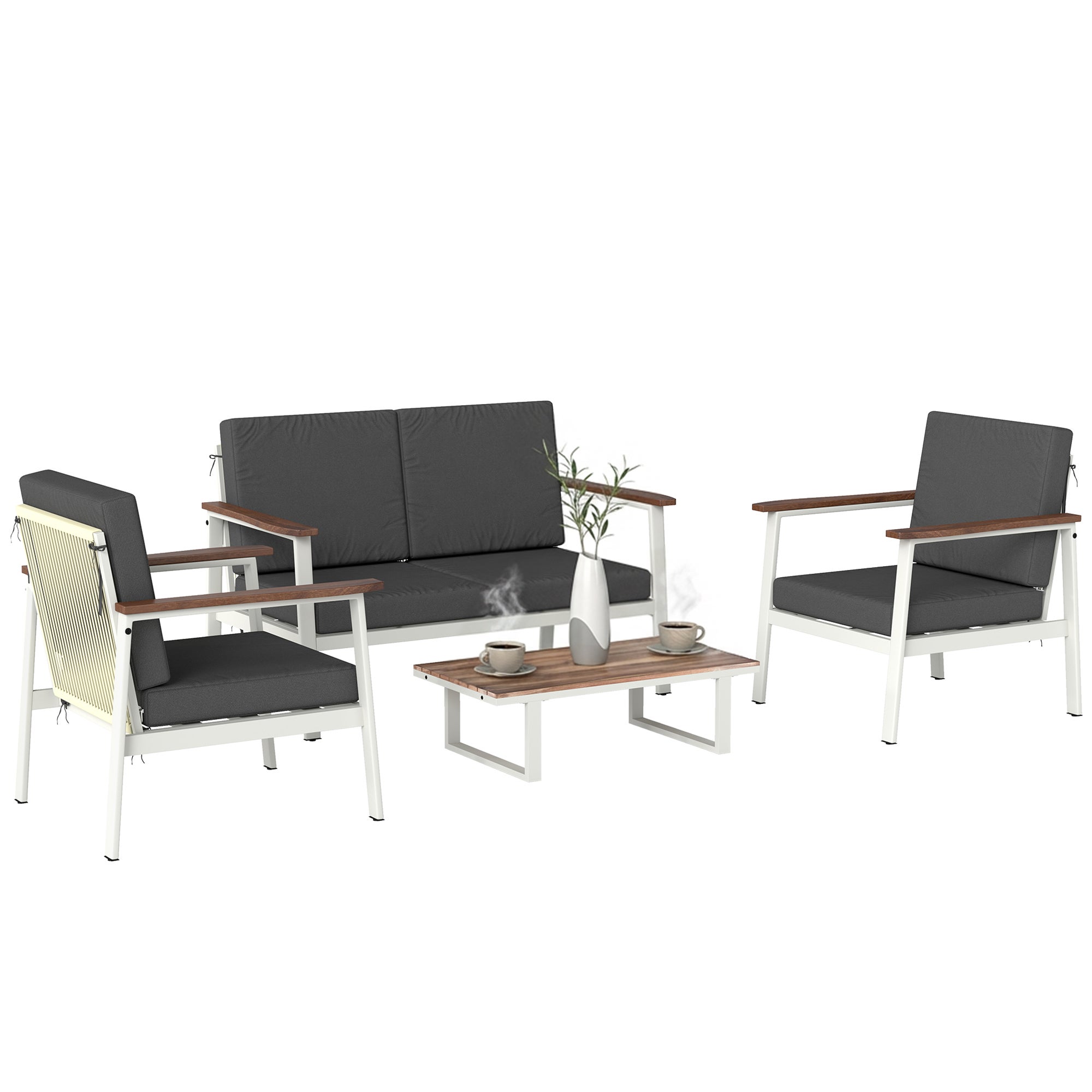 Ensemble canapé jardin 4 personnes 2 fauteuils canapé table basse ...
