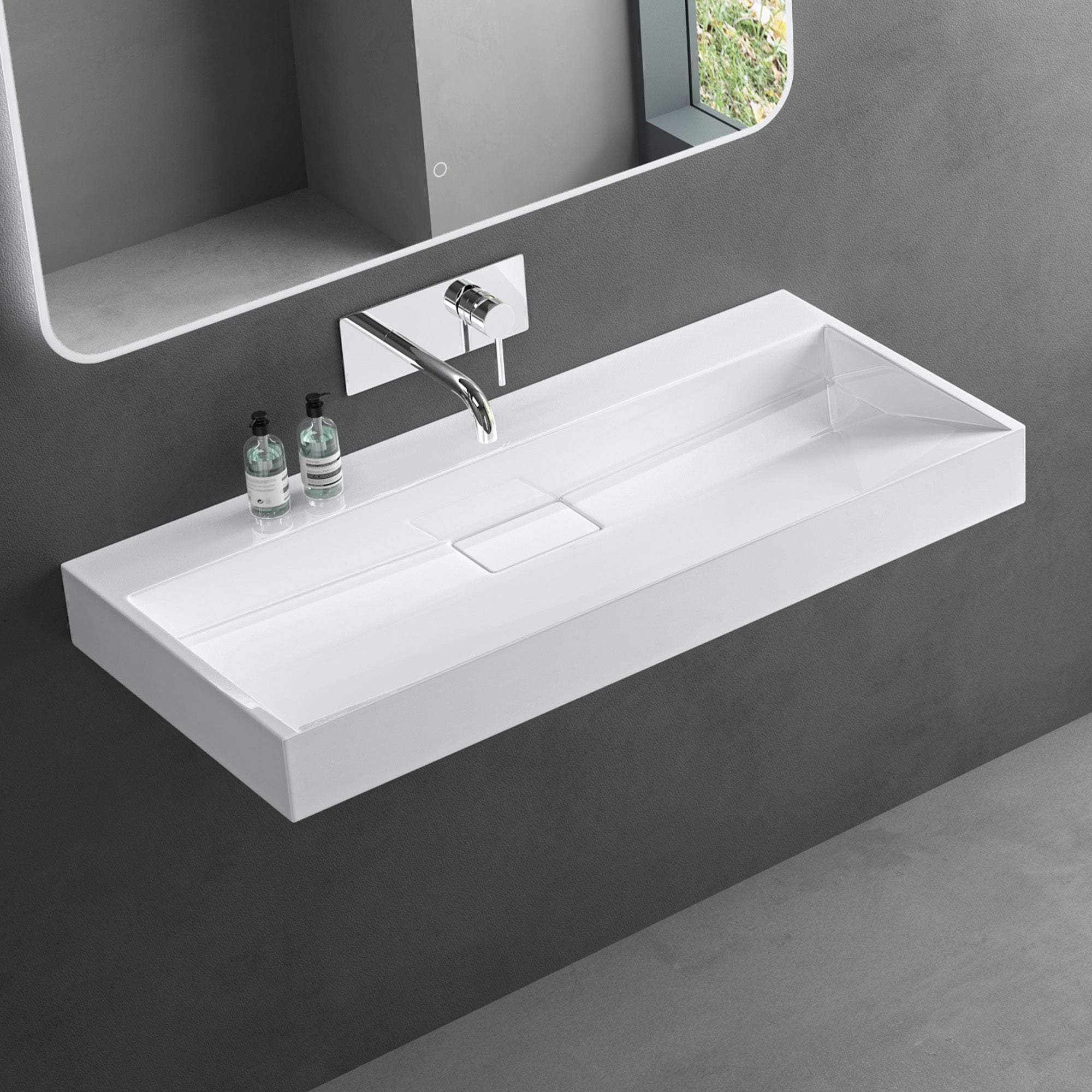 Mai & Mai Lavabo Salle de Bains Vasque Suspendu Blanc 90x46x11cm Vasque ...