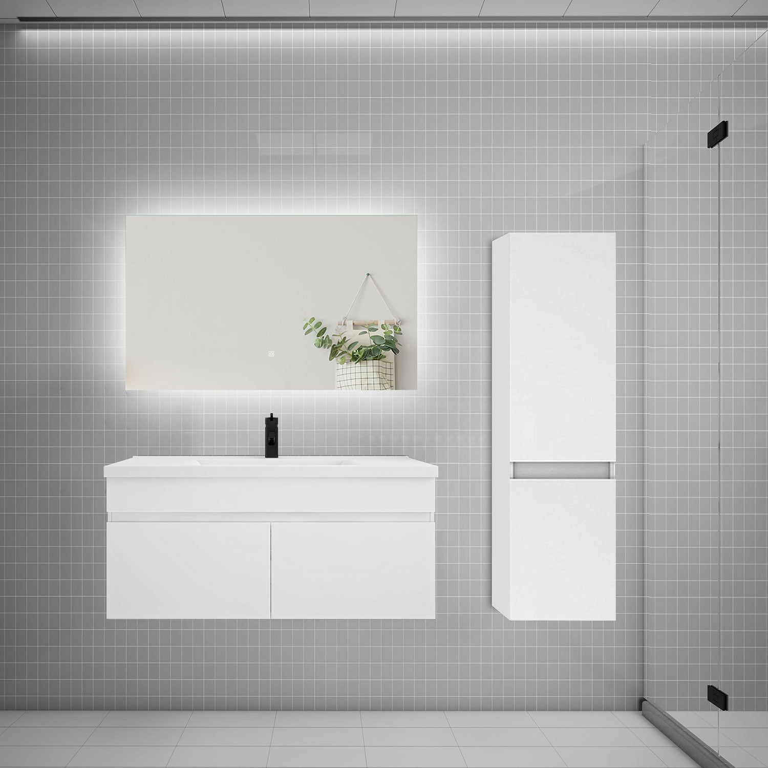 Ensemble meuble simple vasque 100cm lavabo + colonne + miroir,blanc ...