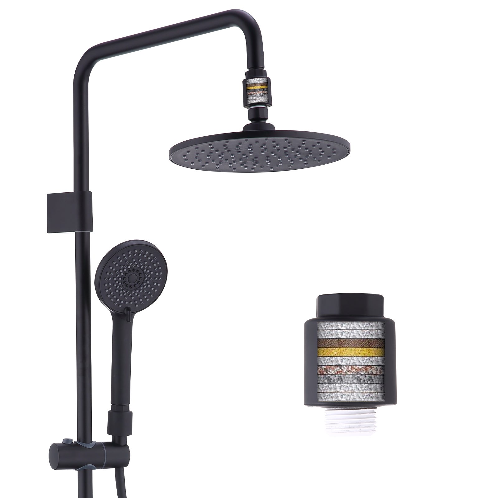 Sistema de ducha de lluvia sin grifo con filtro, ducha de mano negra de ...