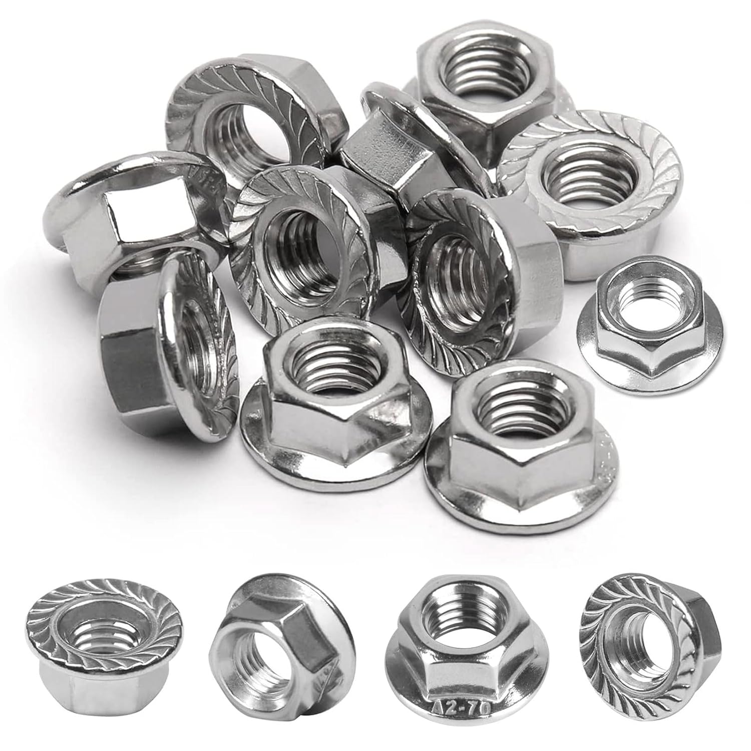 50 PcsÉcrous à Bride M6, Écrou de Blocage Hexagonal avec Dentelée, Écrous Autobloquant Hexagonal ...