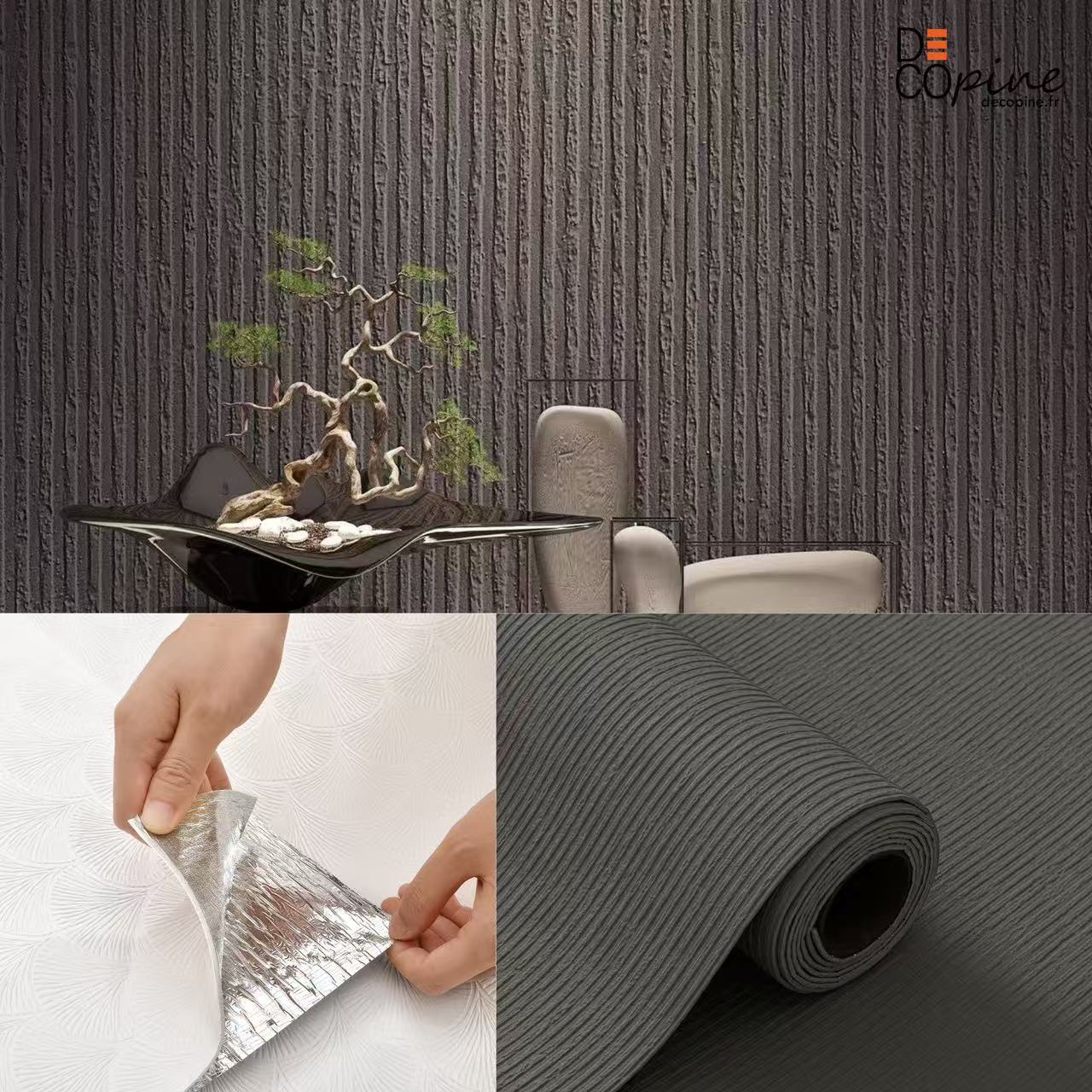 Carta da Parati Autoadesiva Effetto Travertino Nero – Texture Pietra a ...