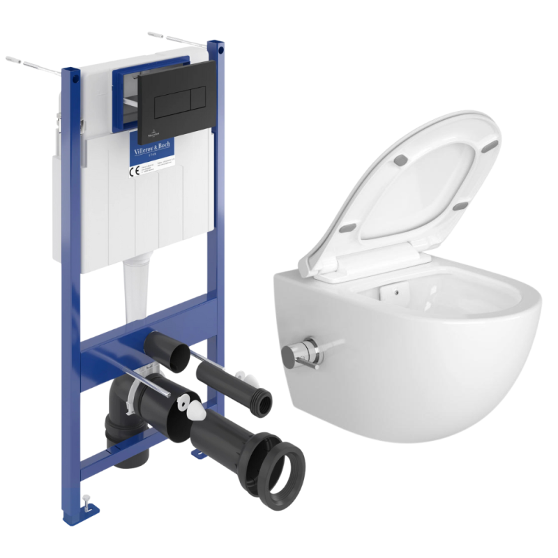 Pack WC Bâti sol mur Villeroy & Boch + WC SAT avec bidet thermostatique ...