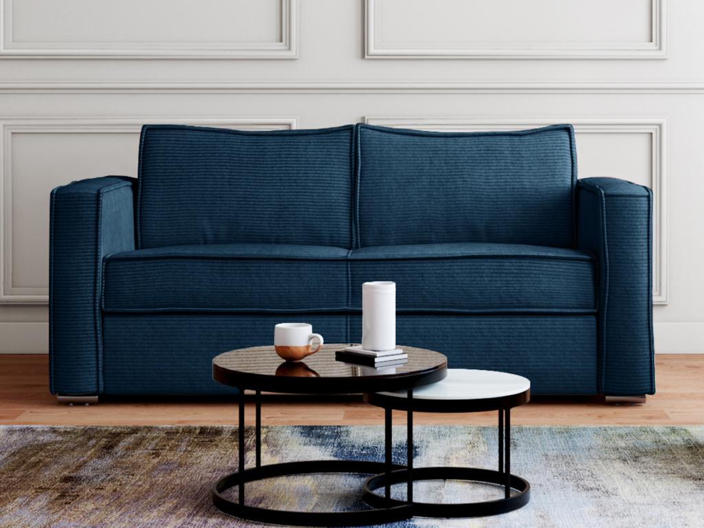 Canapé 3 places convertible express en velours côtelé bleu nuit ...