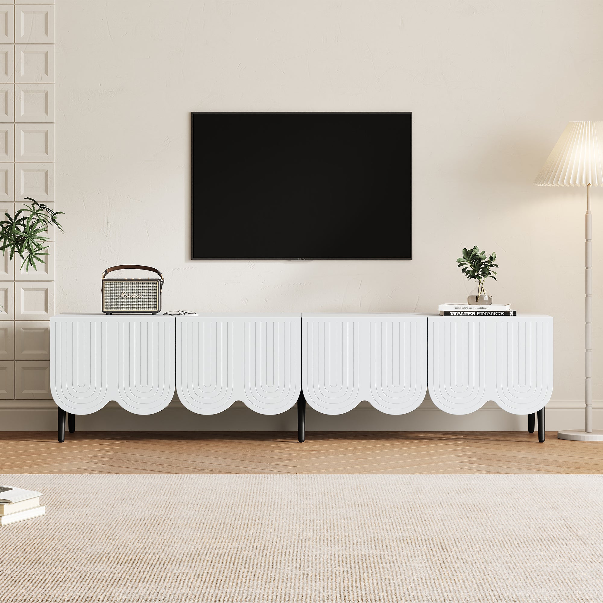 Mueble TV moderno blanco con diseño único – 180 x 40 x 45 cm ...