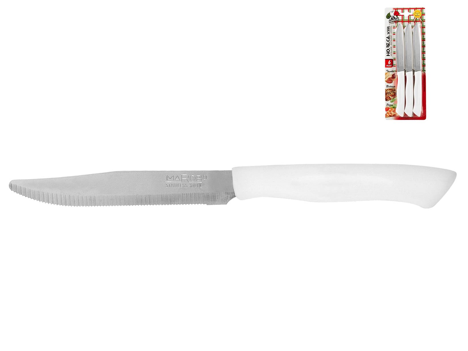 Pack de 6 cuchillos Marob con hoja de acero inoxidable y mango blanco ...