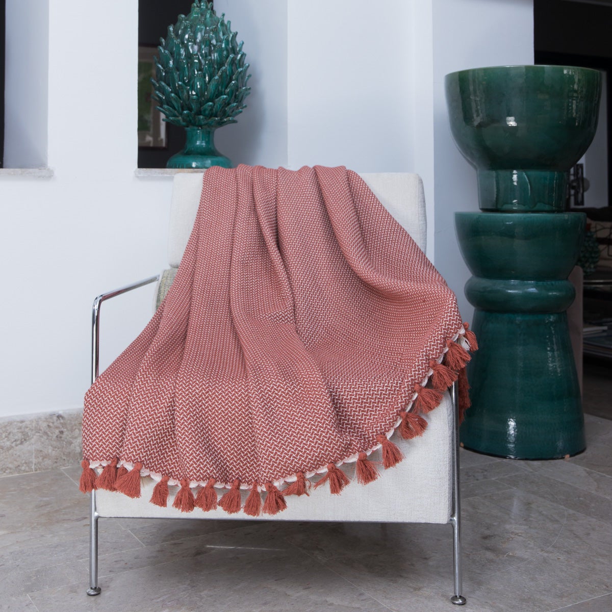 Plaid coton rouge tomette VERBIER | Leroy Merlin
