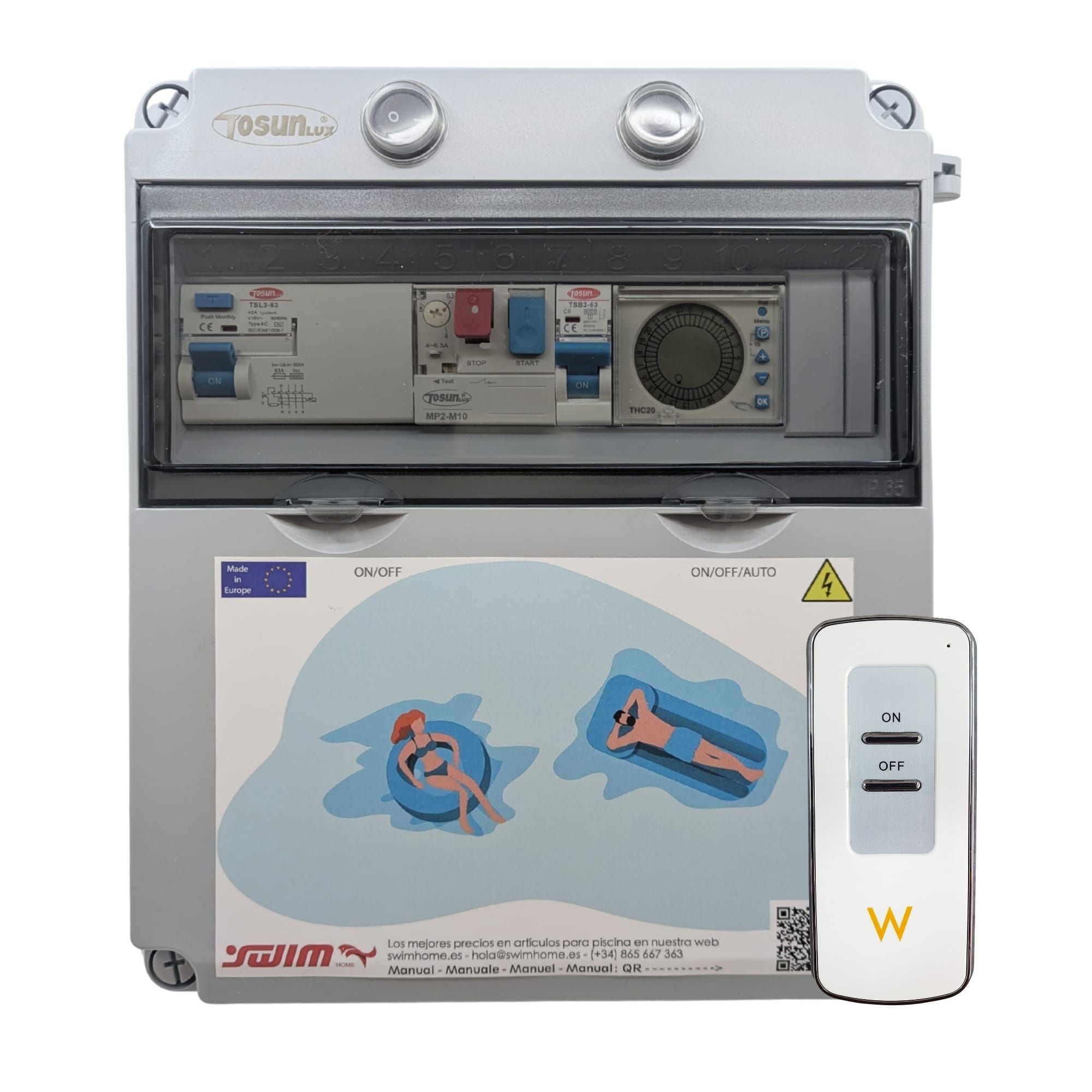 Tosun Cuadro Eléctrico Trifásico para Piscina 100W 12V con Guardamotor ...