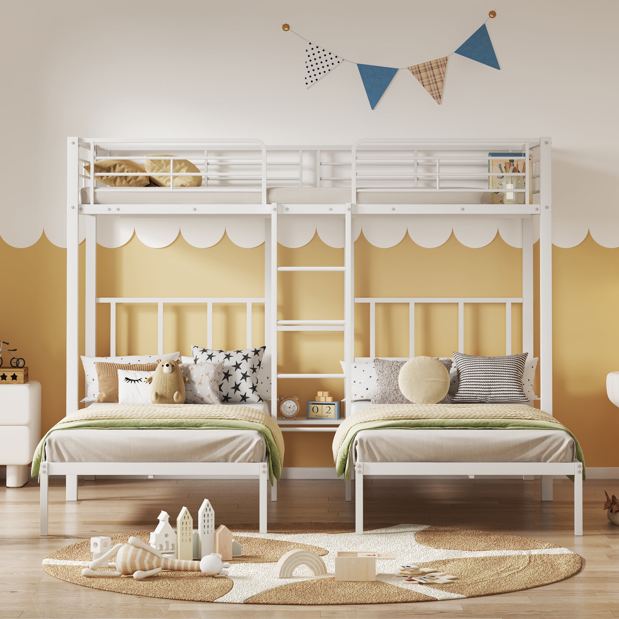 Cama litera triple 3x90x200 cm con escalera y bandeja - estructura ...