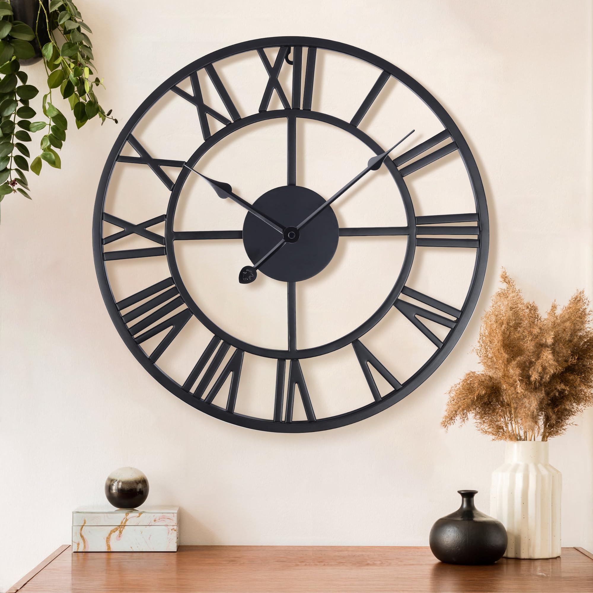 Reloj de Pared Grande de Metal Negro Silencioso de 40 cm con 2 Pares de ...