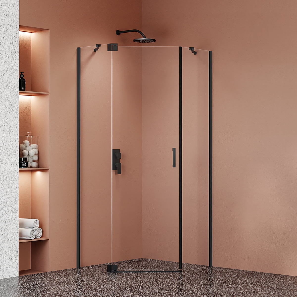 Cabine de douche noir 90x90 cm, transparent, pentagonale droite AROSA ...