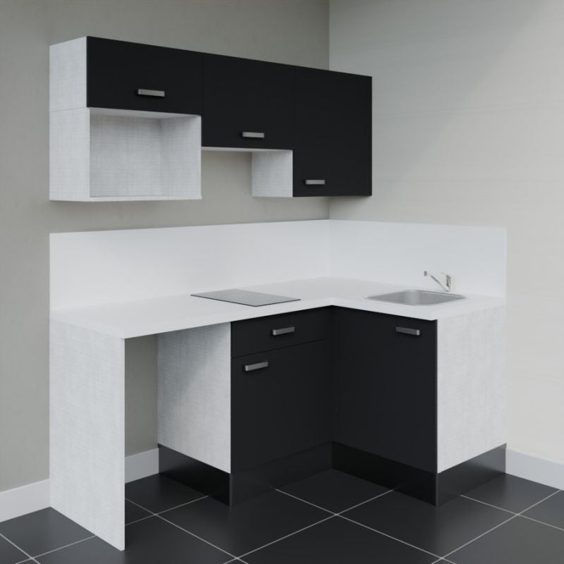 Kitchenette 128 cm modèle KA03 - Façades Noir - Plan de travail Blanc ...