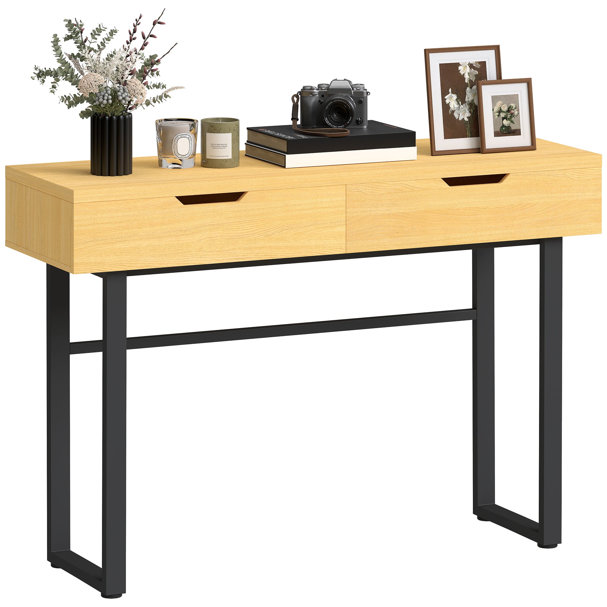 Console meuble 110 cm, table console étroite avec 2 tiroirs, cadre en ...