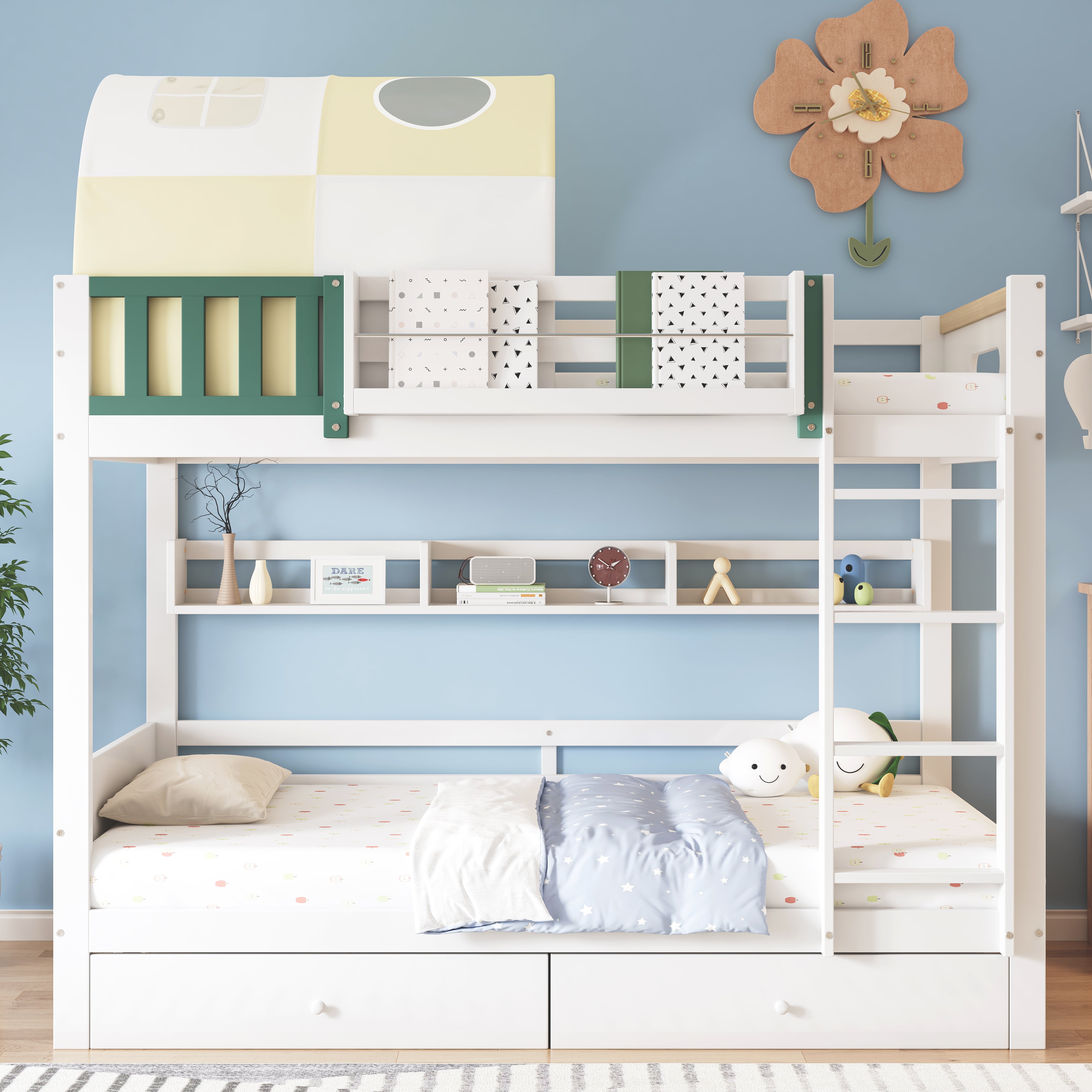 Litera, cama-casa, cama infantil, litera superior con pequeña tienda de ...