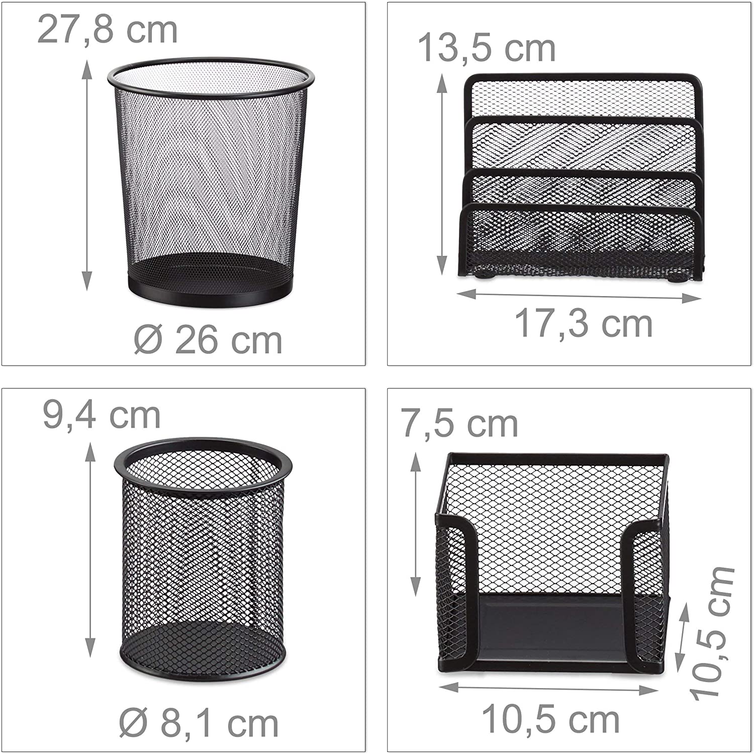 Set 4 fournitures bureau métal organiseur trieur à courrier bloc notes ...