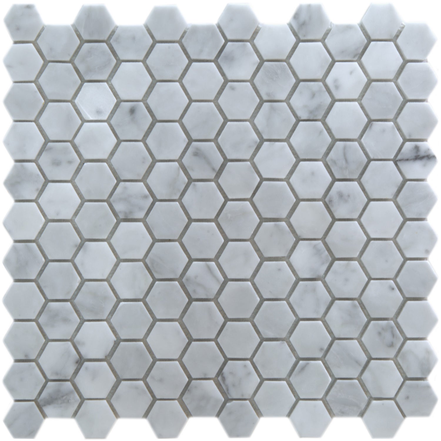 Mosaïque sur maille de marbre de Carrare avec carreaux hexagonaux ...