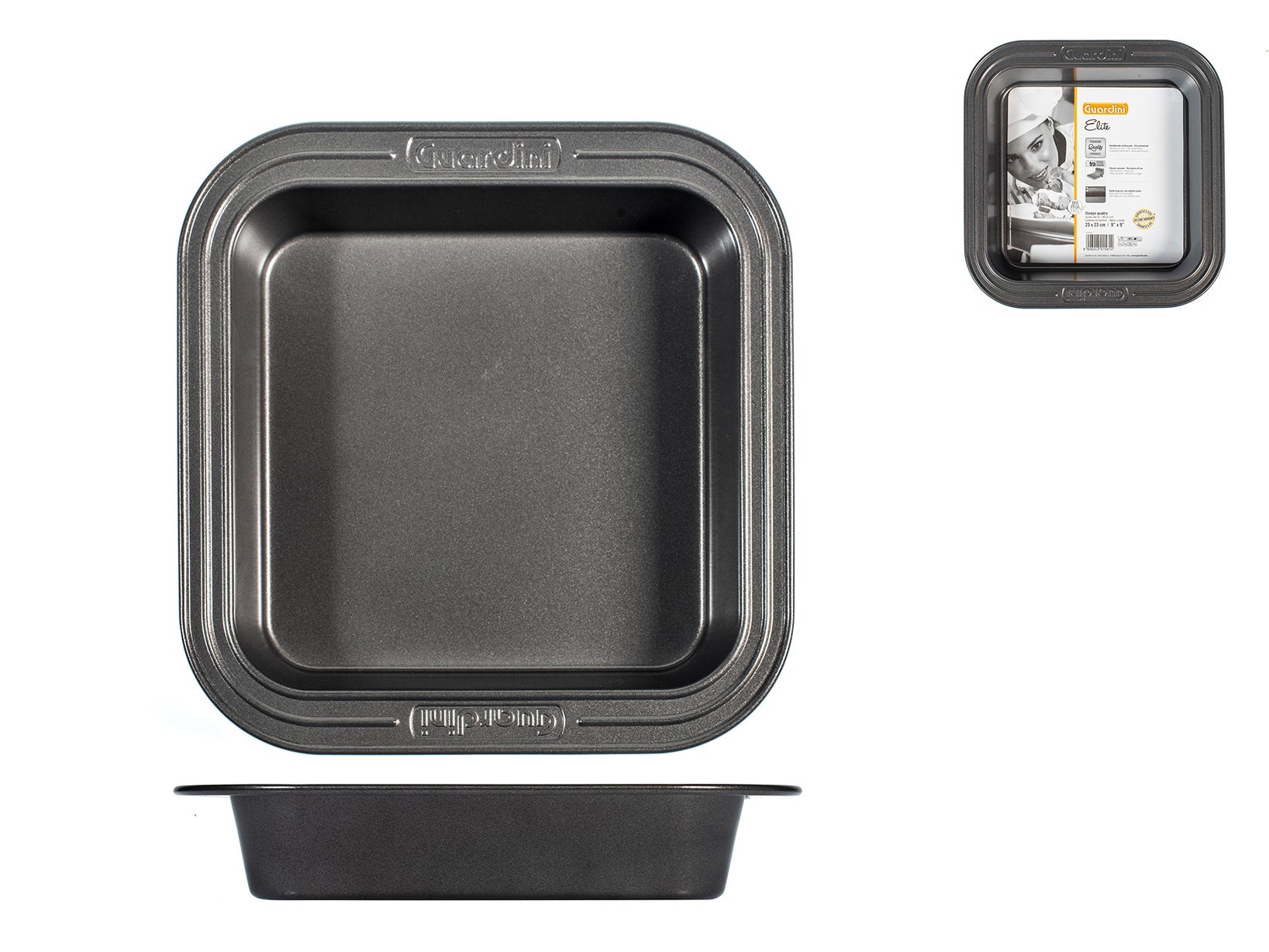 Molde metálico Guardini negro cuadrado Elite antiadherente de 23 x 23 ...